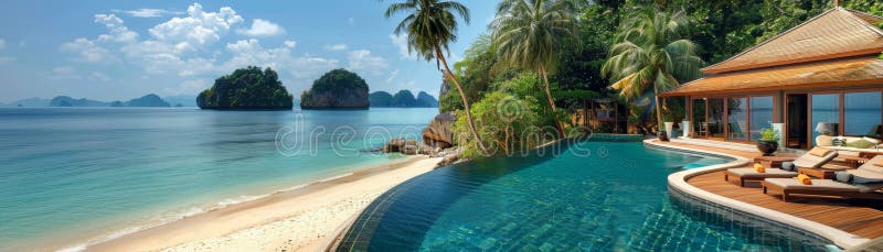 Tropical Resort with Infinity Pool Overlooking the Ocean and Islands ...