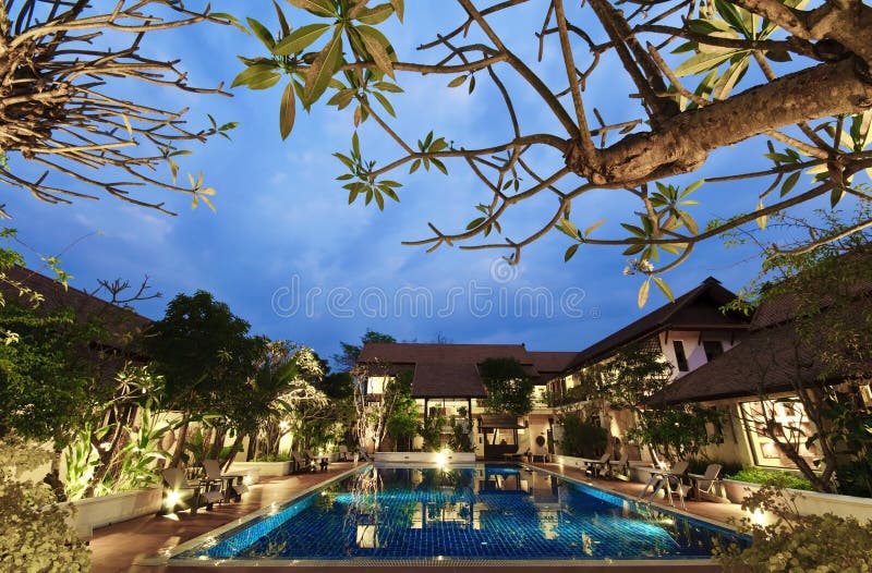 Tropical resort at night stock photo. Image of structure - 10523884