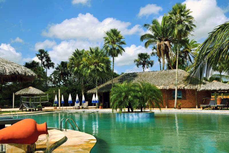 Tropical resort pool stock image. Image of water, decoration - 7390365