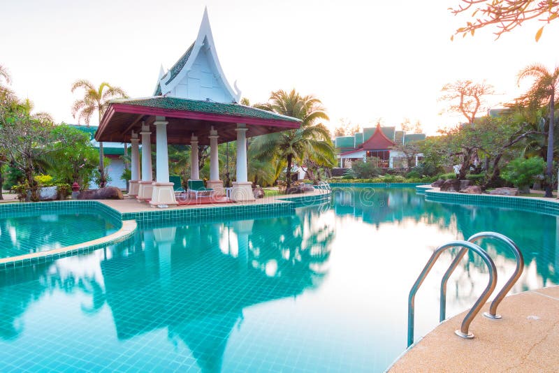 Tropical Resort Scenery at Sunrise Stock Image - Image of idyllic ...