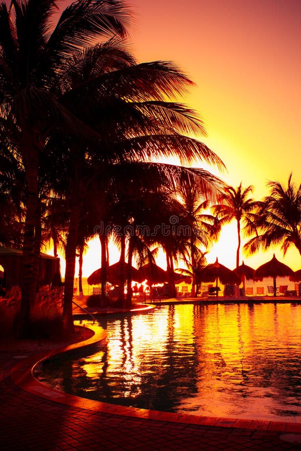 Tropical Resort Sunset stock image. Image of orange, caribbean - 89330707