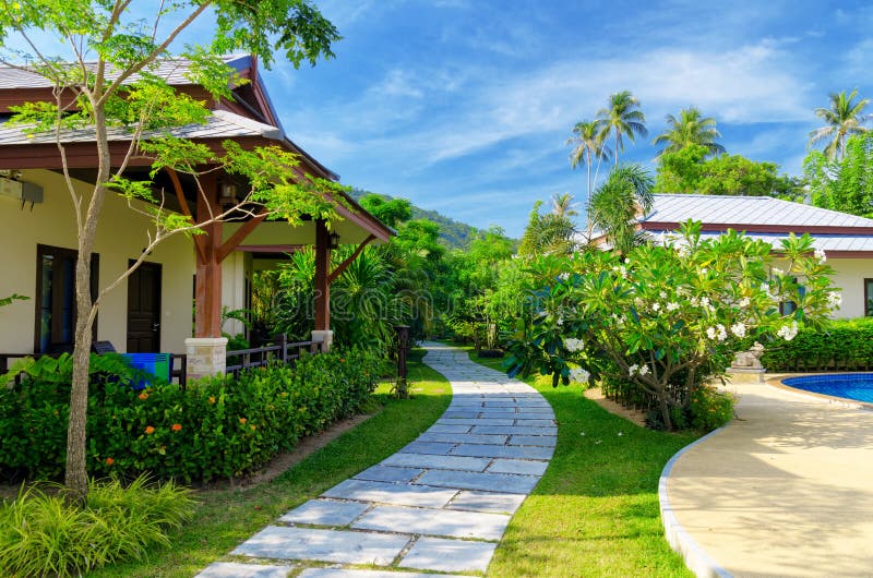 Tropical Resort with Swimming Pool Stock Photo - Image of building ...