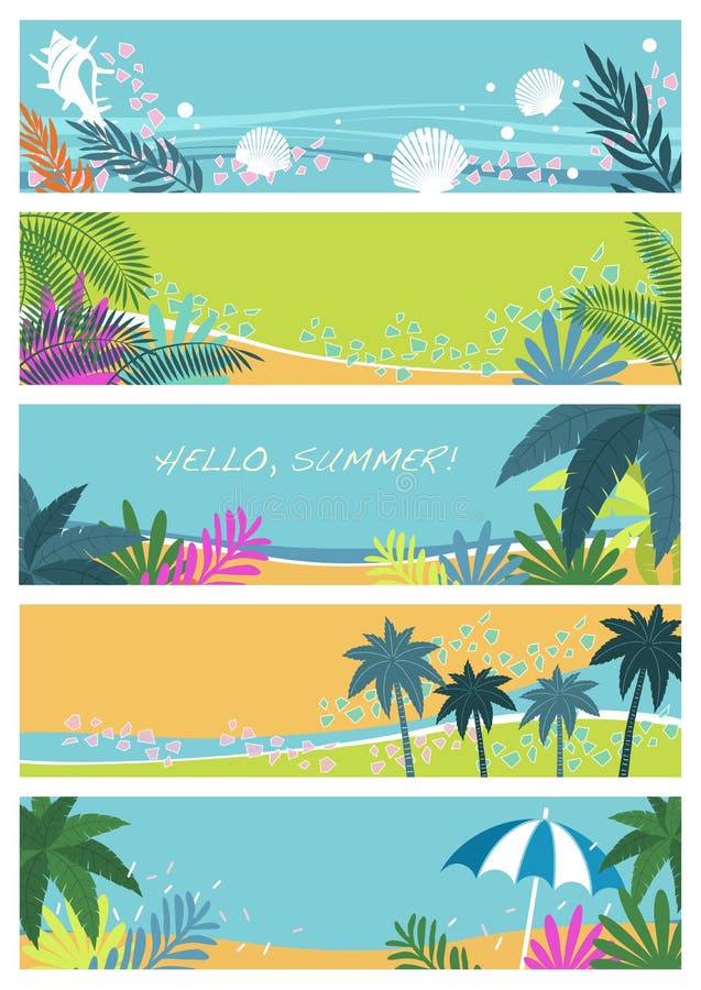 Tropical Resort Vector Background Illustration Set Isolated on a White ...