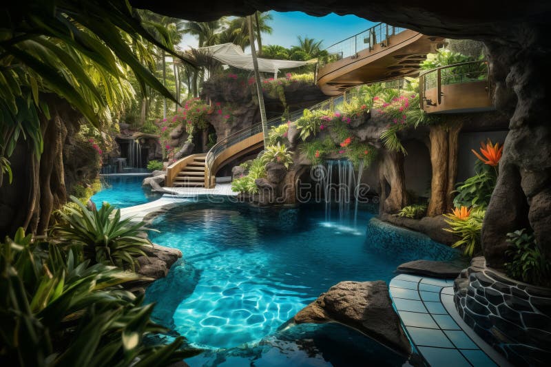 Tropical Resort with Waterfall Pool - AI Generated Stock Image - Image ...