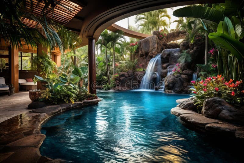 Tropical Resort with Waterfall Pool - AI Generated Stock Photo - Image ...