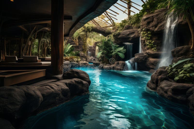 Tropical Resort with Waterfall Pool - AI Generated Stock Photo - Image ...
