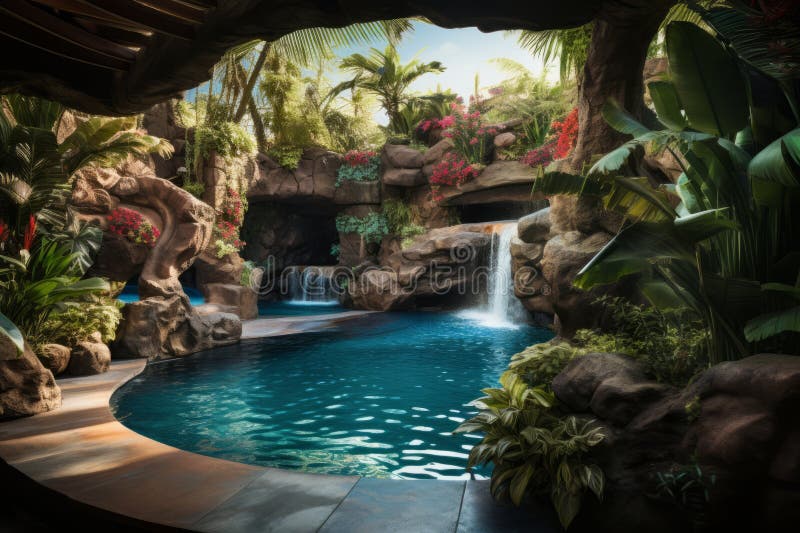 Tropical Resort with Waterfall Pool - AI Generated Stock Image - Image ...