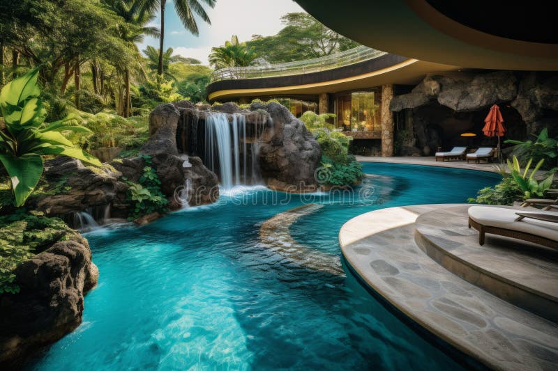 Tropical Resort with Waterfall Pool - AI Generated Stock Photo - Image ...