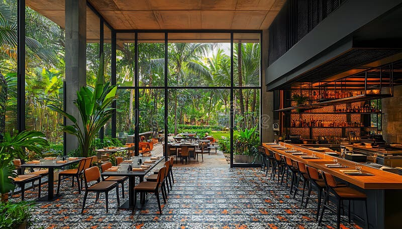 Tropical Restaurant Interior Design Stock Image - Image of hotel ...