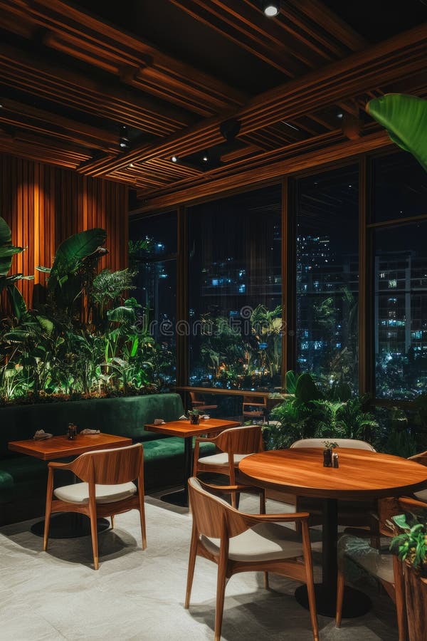 Tropical Restaurant S Interior Set for Nighttime Dining Stock Image ...