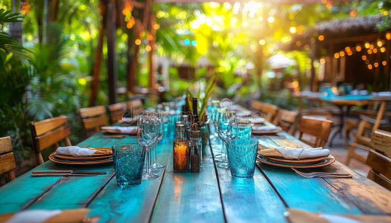 Tropical Restaurant Table Setting. Romantic Dinner Destination with ...
