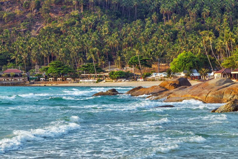 Tropical rock beach summer stock photo. Image of relaxation - 58343610