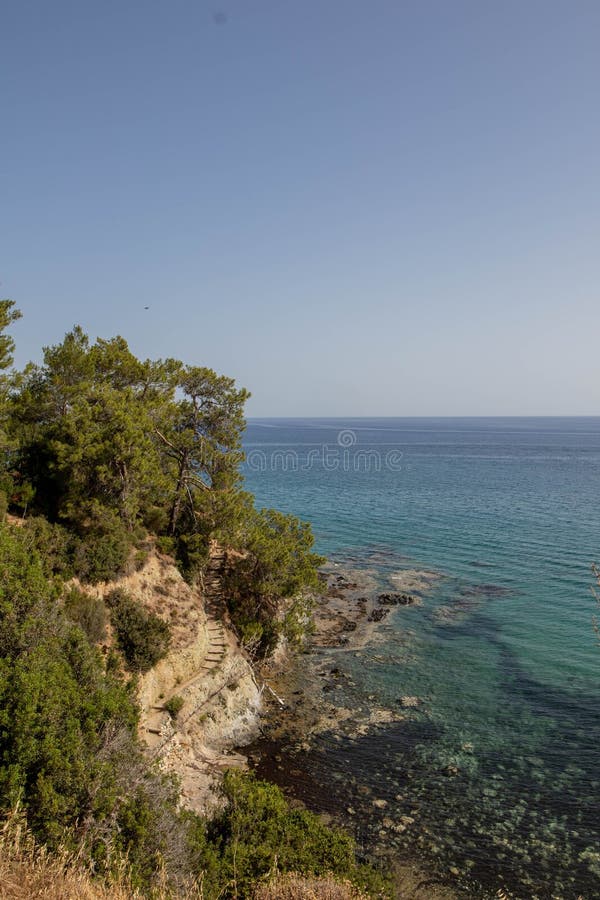 Tropical Rocks, Trees and Blue Ocean Landscape Cyprus Stock Photo ...