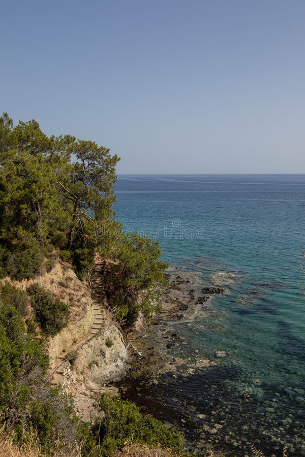 Tropical Rocks, Trees and Blue Ocean Landscape Cyprus Stock Image ...