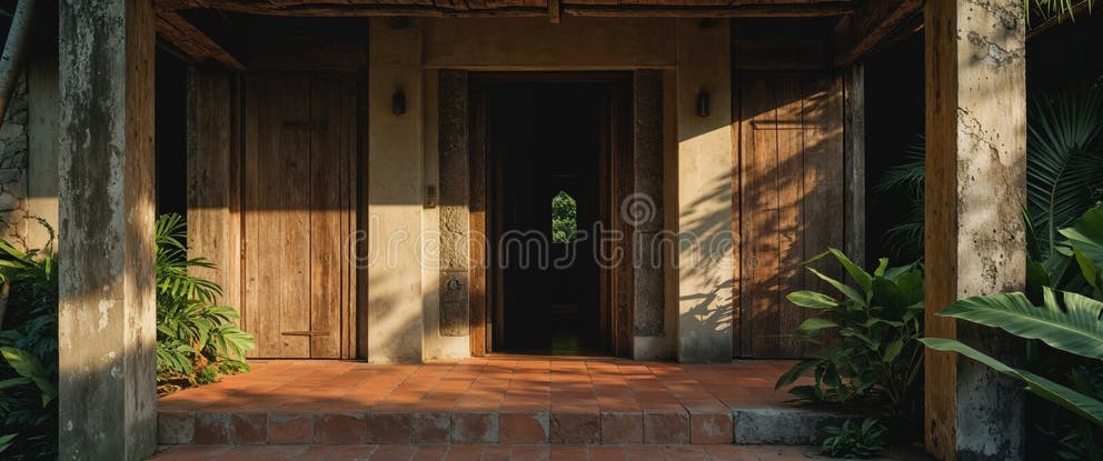 Tropical Rustic Building Exterior Design. Stock Image - Image of ...