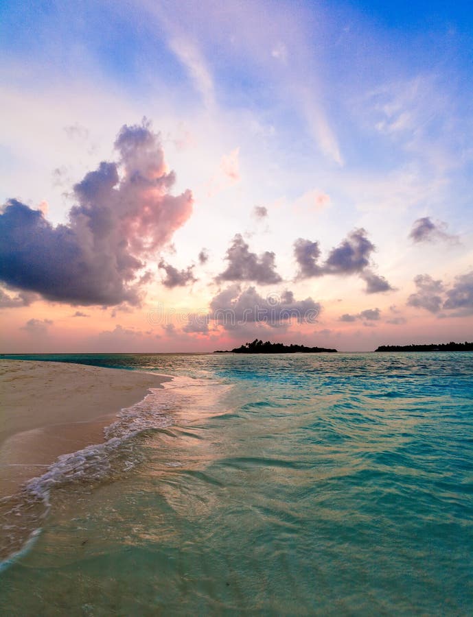 Tropical Sand Beach at Sunset, Maldives Stock Photo - Image of ocean ...