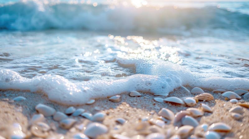 Tropical Sandy Beach, Ocean Waves and Shells. Tropical Background Stock ...