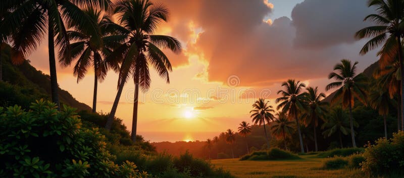 A Tropical Scene Featuring Lush Palm Trees As the Focal Point Stock ...