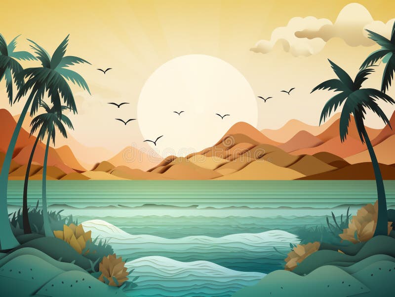A Tropical Scene with Torn Paper Layers Stock Illustration ...