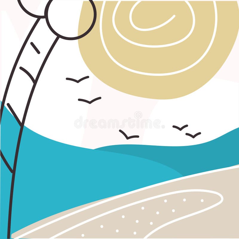 Tropical Scene with Tree and Ocean View. Vector Stock Vector ...