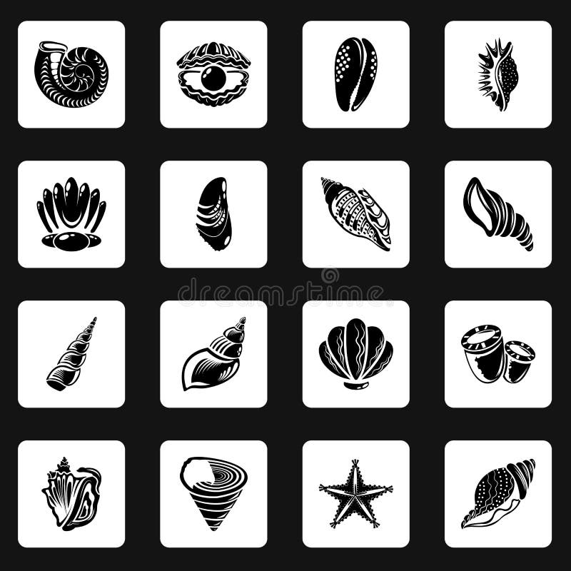 Tropical Sea Shell Icons Set, Simple Style Stock Illustration ...