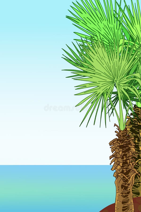 Tropical Sea Shore with Palm Trees Stock Illustration - Illustration of ...