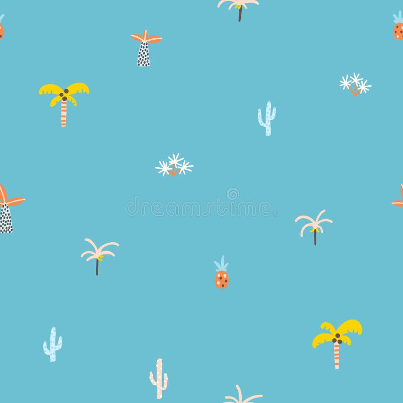 Tropical Seamless Minimalistic Pattern with Different Plants. Cute ...