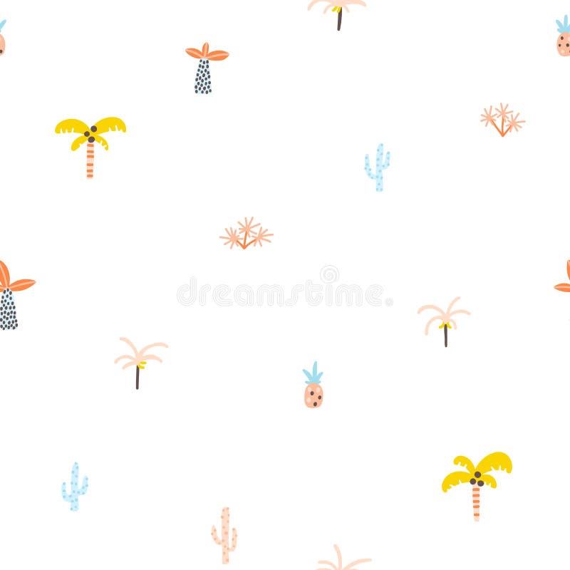 Tropical Cute Fruits Composition. Hand Drawn Simple Doodle Style ...