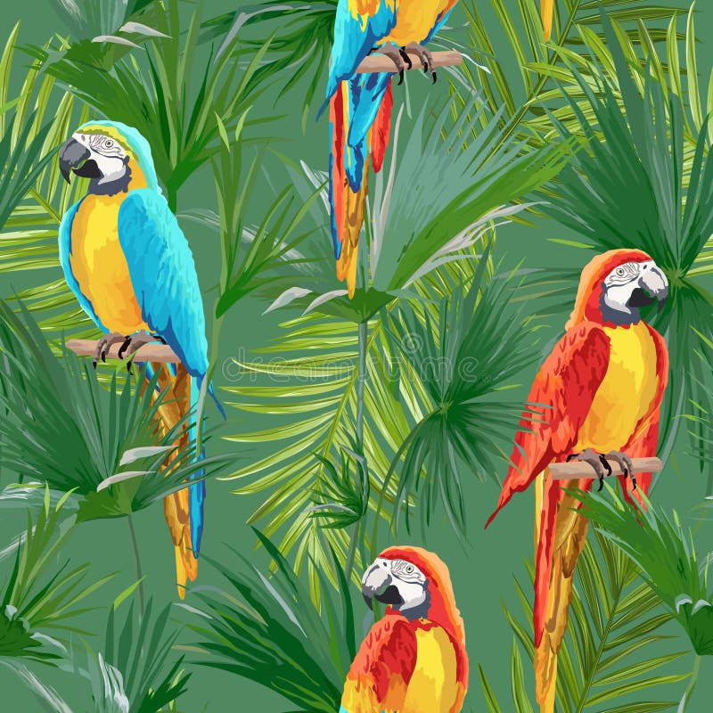 Tropical Seamless Parrot and Floral Summer Pattern. for Wallpapers ...