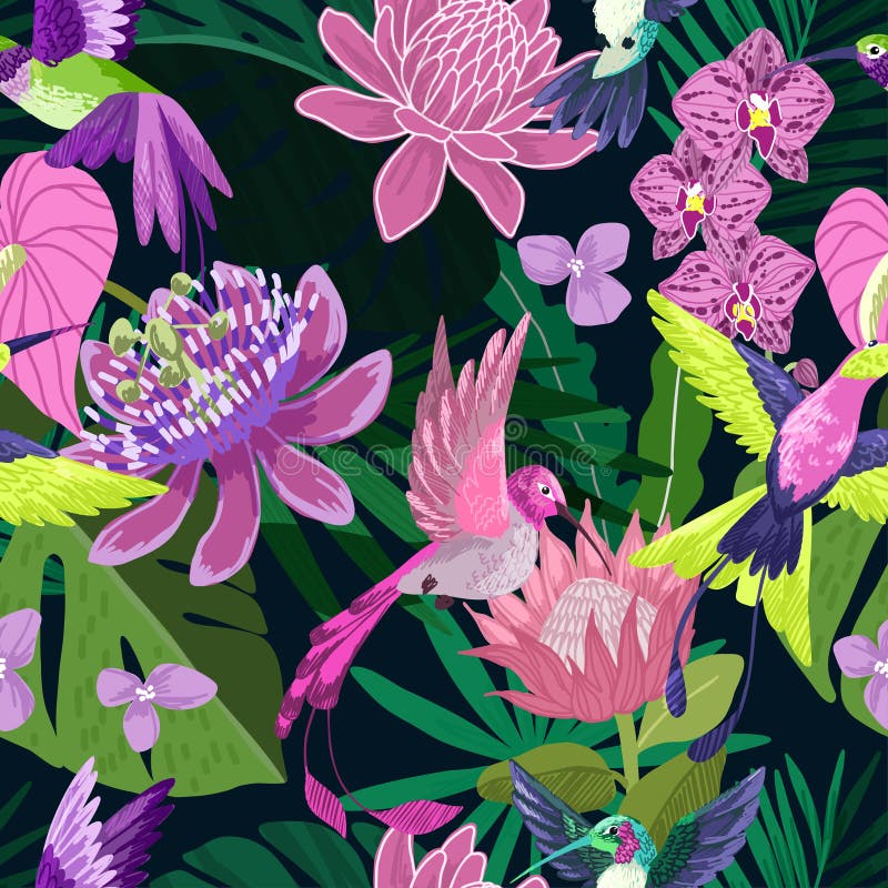 Tropical Seamless Pattern, Hand Drawn Vector Art Stock Vector ...