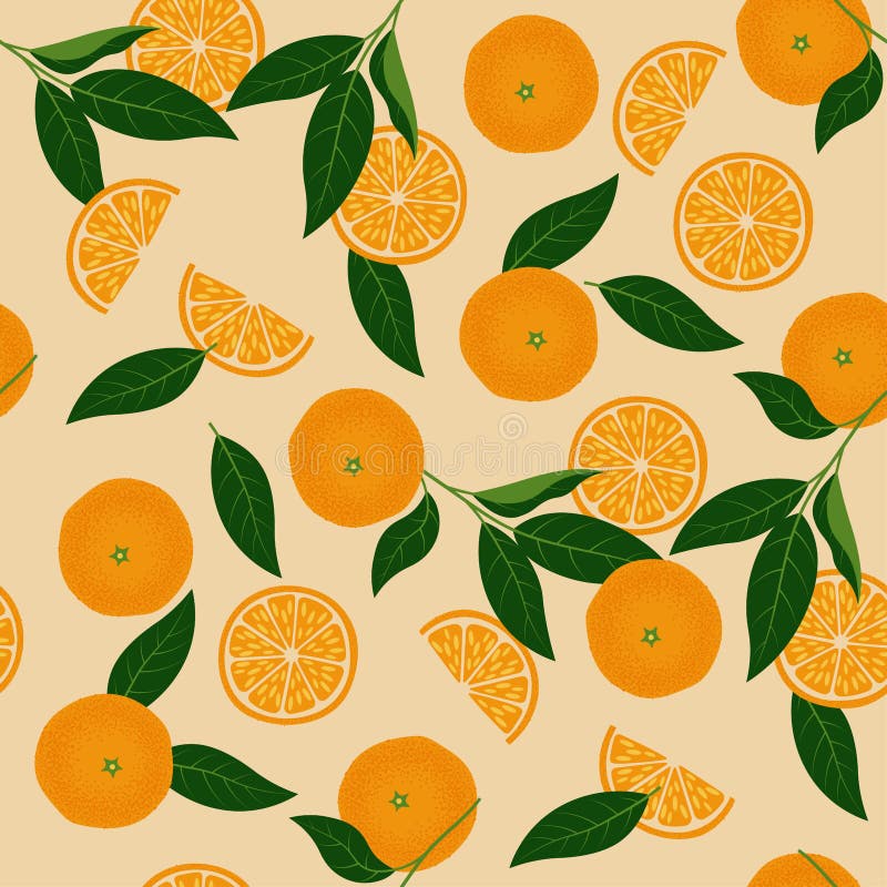 Tropical Seamless Pattern with Orange Citrus Fruit. Vector Illustration ...