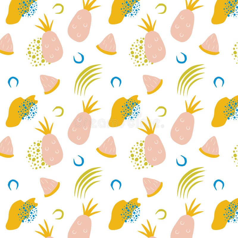 Tropical Seamless Pattern with Pink Pineapples Pineapple Slices and ...