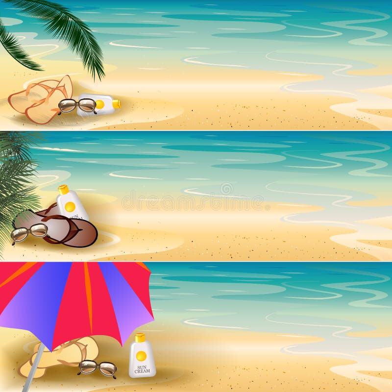 Vintage Nature Seascape Banners with Sea and Palms Stock Vector ...