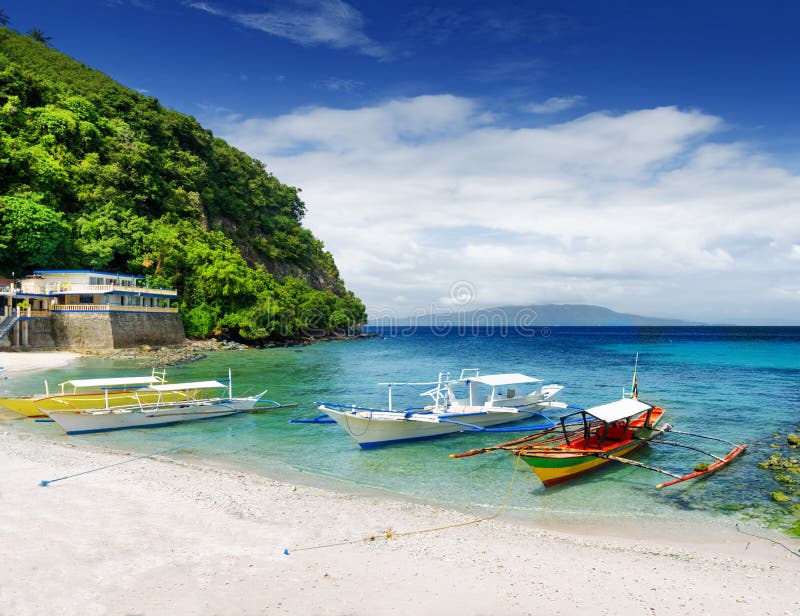 Tropical Seashore. Philippines. Stock Photo - Image of island, boat ...
