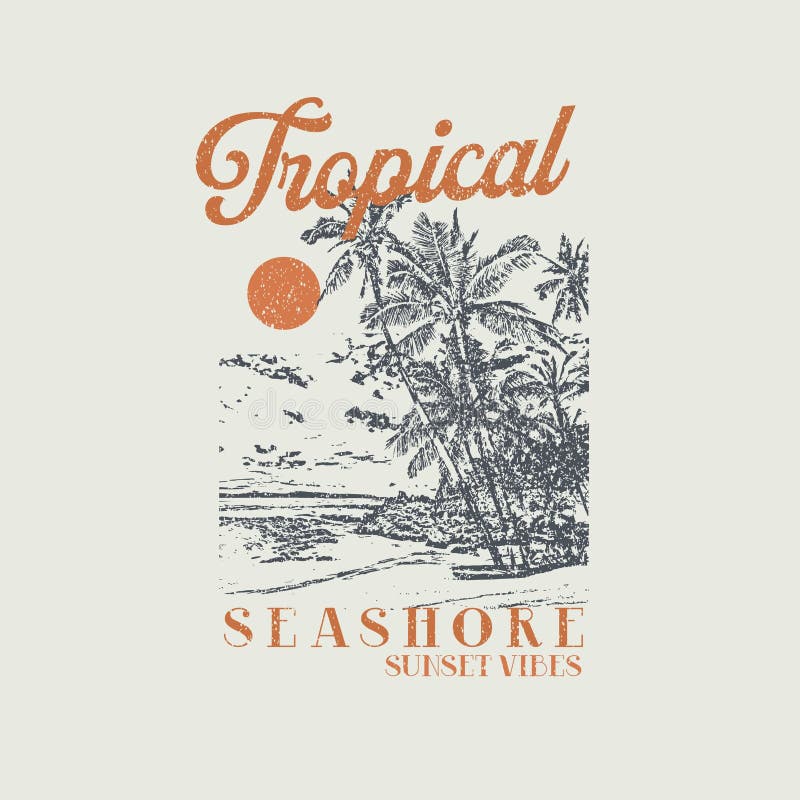 Tropical Seashore Sunset Vibes Summer Beach Poster Graphic Design Stock ...