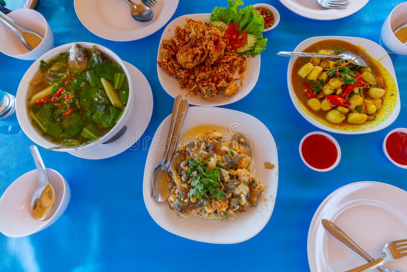Tropical Seaside Dining Table in Thailand Stock Photo - Image of family ...