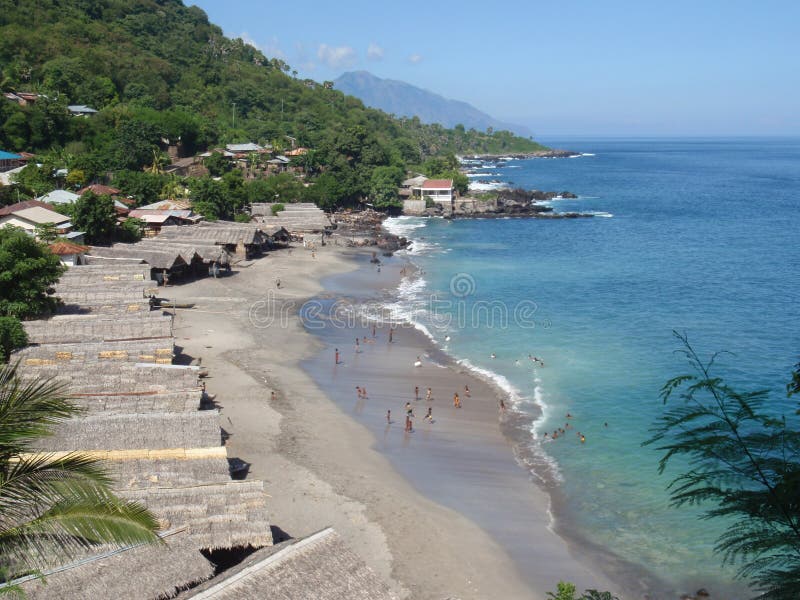 Tropical Shore with Shacks and Sea Stock Photo - Image of paradise ...