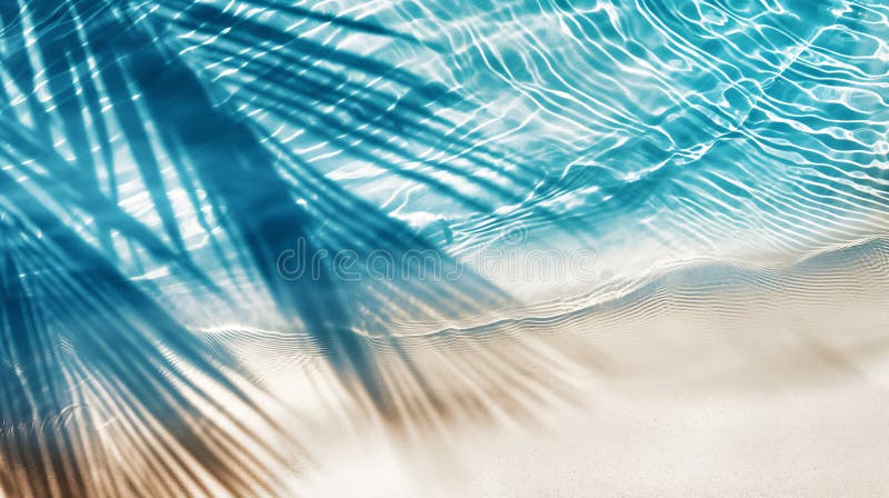 Tropical Silhouette Palm Leaf Shadow on White Sand Beach and Blue Sea ...