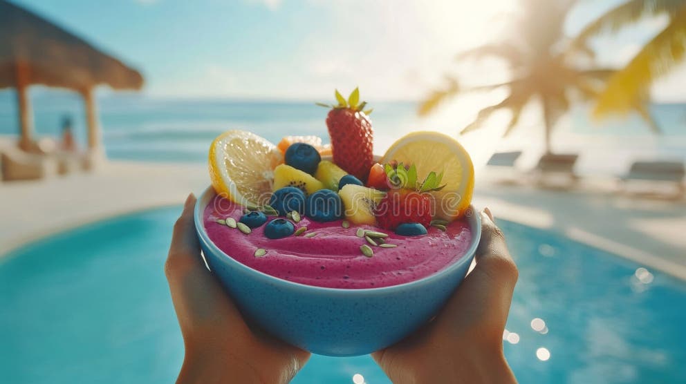 Tropical Smoothie Bowl by the Pool Stock Illustration - Illustration of ...