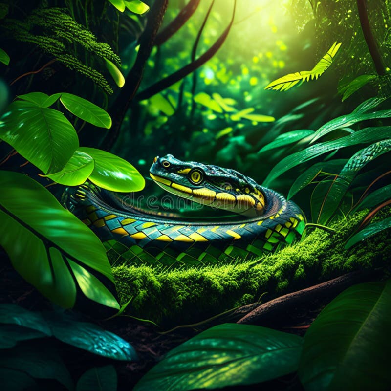Tropical Snake in the Rainforest. 3D Rendering Generative AI Stock ...