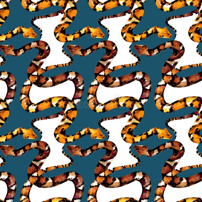 Tropical Snakes Watercolor Seamless Pattern Stock Illustration ...