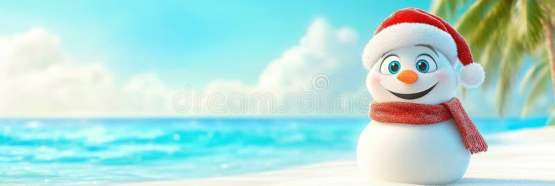 Tropical Snowman on a Sunny Beach with Santa Hat and Scarf Stock Photo ...