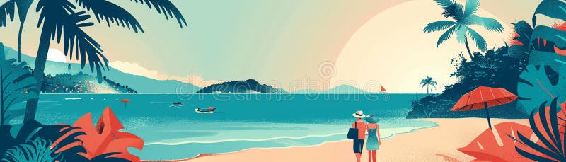 Tropical Social Gathering Flat Design Side View Ocean Theme Animation ...