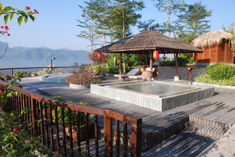 Wood pergola and stone way stock photo. Image of stone - 9730936