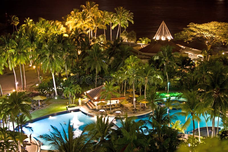 Tropical Spa Resort. Night Landscape. Stock Photo - Image of palm ...