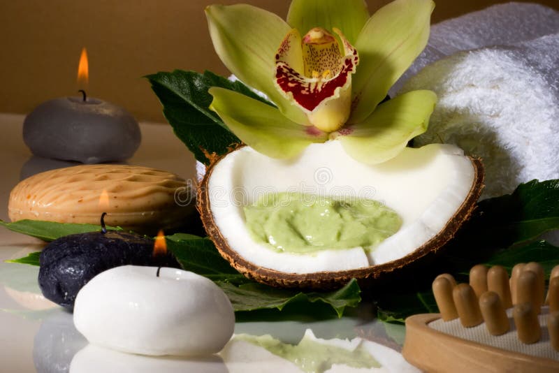 Tropical spa set stock image. Image of freshness, green - 3983585