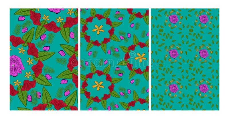 Tropical Spring Escape Seamless Pattern Bundle Stock Vector ...
