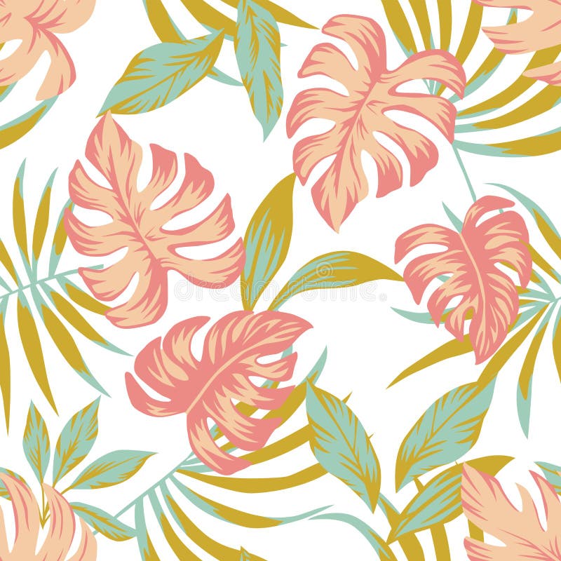 Tropical Spring Leaves White Background Stock Vector - Illustration of ...