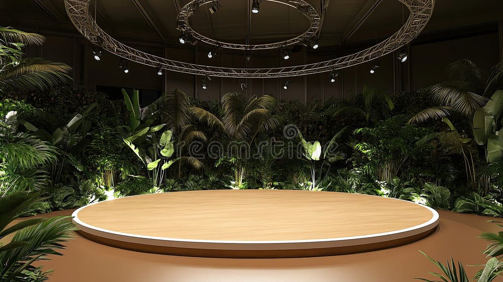 Tropical Stage, Indoor Event, Lush Backdrop, Circular Platform Stock ...