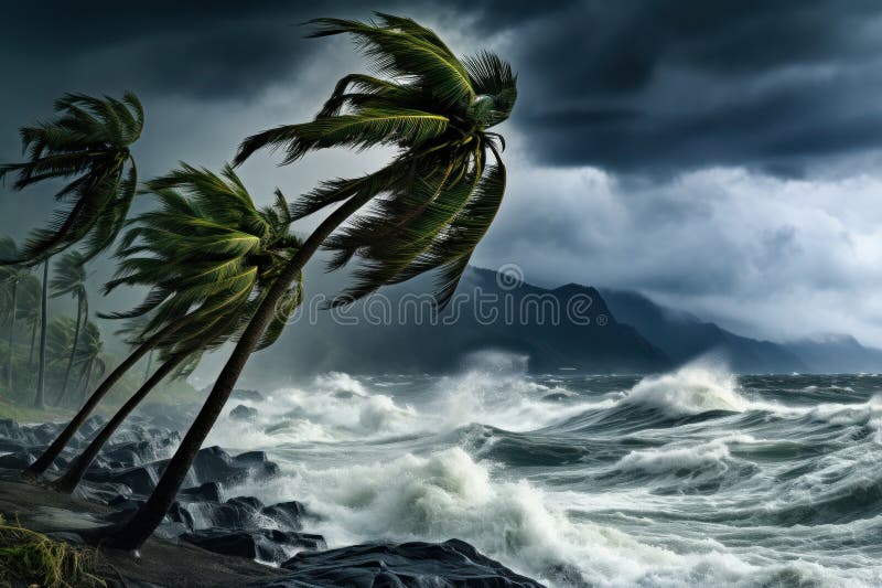 Tropical Storm Off the Coast Breaks Palm Trees Generative Ai Stock ...